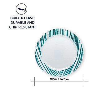 Corelle Everyday Expressions 4-Pc Dining Plates Set, Service for 4, Durable and Eco-Friendly 10-1/2-Inch Plates, Higher Rim Glass Dinner Plate Set, Microwave and Dishwasher Safe, Geometrica