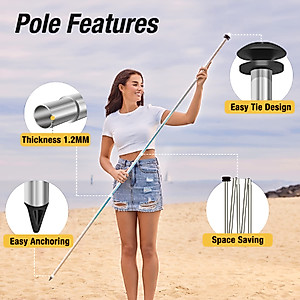 ADesign Windproof Beach Tent Sun Shelter with 8 Sandbags, Wind Resistant Large Family Beach Canopy with Sand Shovel, UPF50+, 6.5 FT Tall, Easy Setup Sun Shade for Beach Vacation