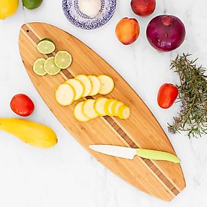 Totally Bamboo Surfboard Shaped Bamboo Wood Cutting Board and Charcuterie Serving Board, 23" x 7-1/2"