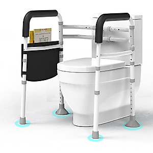 WISDEER Toilet Safety Rails Stand Alone - Adjustable Detachable Toilet Safety Frame with Handles for Elderly and Handicapped - Heavy-Duty Toilet Safety Rails Fit Most Toilets