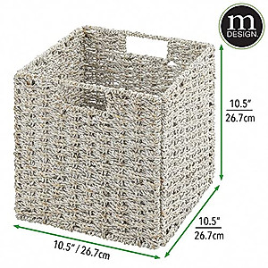 mDesign Seagrass Woven Cube Storage Bin Basket Organizer with Handles for Kitchen Pantry, Cabinet, Cupboard - Shelf and Cubby Organization, Holds Food, Drinks, Snacks, Appliances - 2 Pack - White Wash