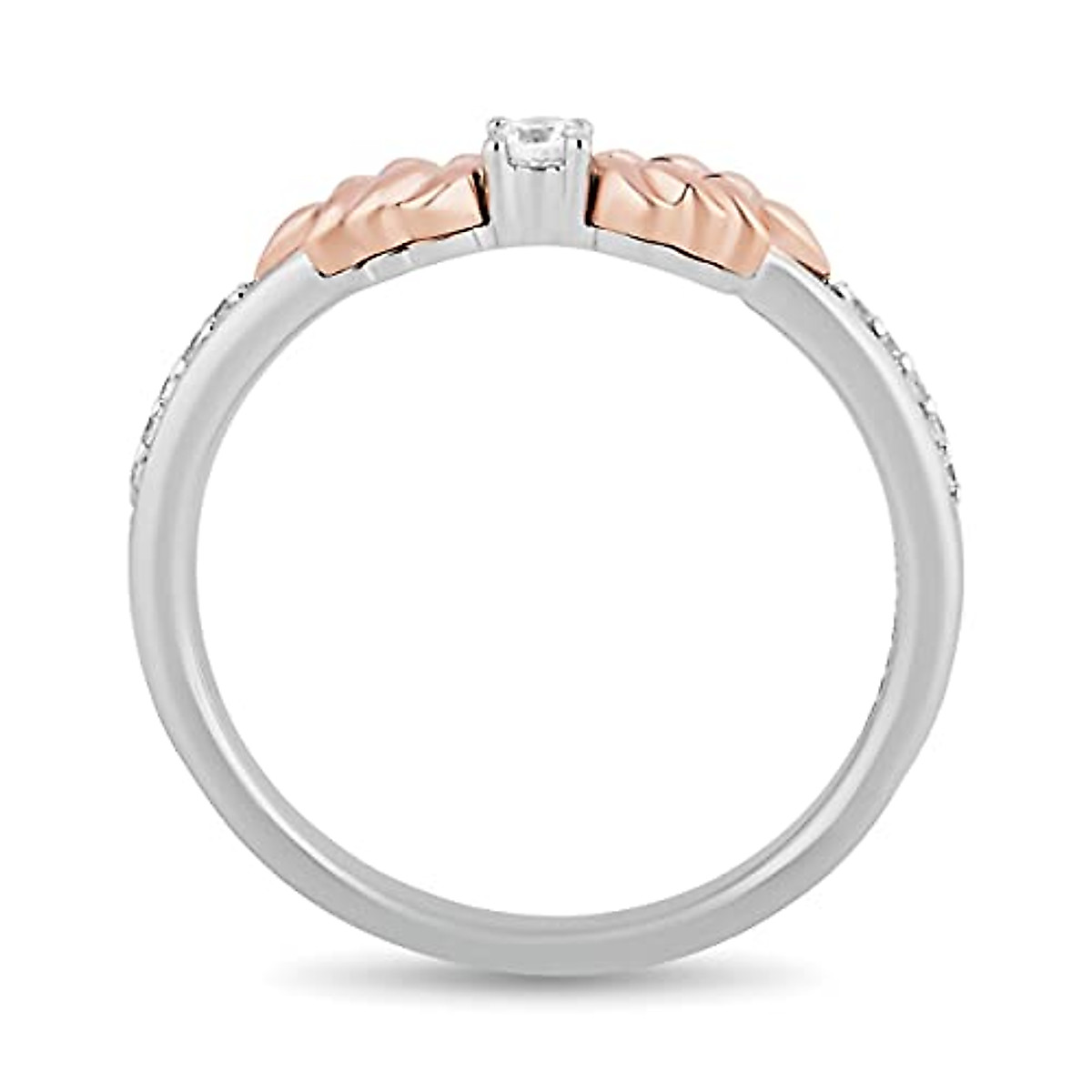 Jewelili Enchanted Disney Fine Jewelry Sterling Silver and 10K Rose Gold 1/5 Cttw Natural White Round Diamond Elsa-Anna Duo Stack Ring, Size 8