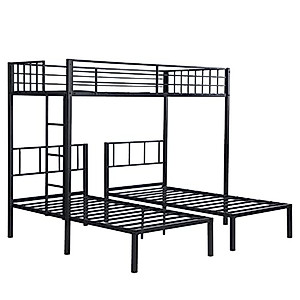 UBGO Triple Bunk Beds for Kids,Metal Triple Bunk Beds Twin Over Twin & Twin Bunk Bed Fame With Safety Guardrails and Ladders for 3,Three Twin Bunk Beds for Kids Teens Boys Girls, Space Saving,No Noise