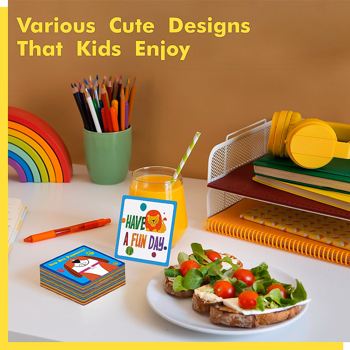 Gethelud 80 PCS Lunch Box Notes for kids, Inspirational Words with Adorable Designs Positive Affirmation Cards for Boys’ and Girls’ Lunch Boxes