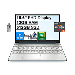 2021 HP 15.6" FHD Laptop Computer, AMD Ryzen 5-5500U Processor(Beats Intel i7-1065G7), 12GB RAM, 512GB PCIe SSD, AMD Radeon Graphics, HD Webcam, HDMI, Bluetooth, Wi-fi, Windows10, Blue, 32GB USB Card