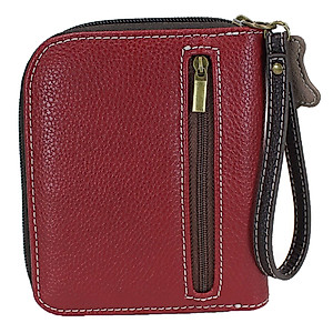 CHALA Zip Around Wallet, Wristlet, 8 Credit Card Slots, Sturdy Pu Leather - Pug - Burgundy