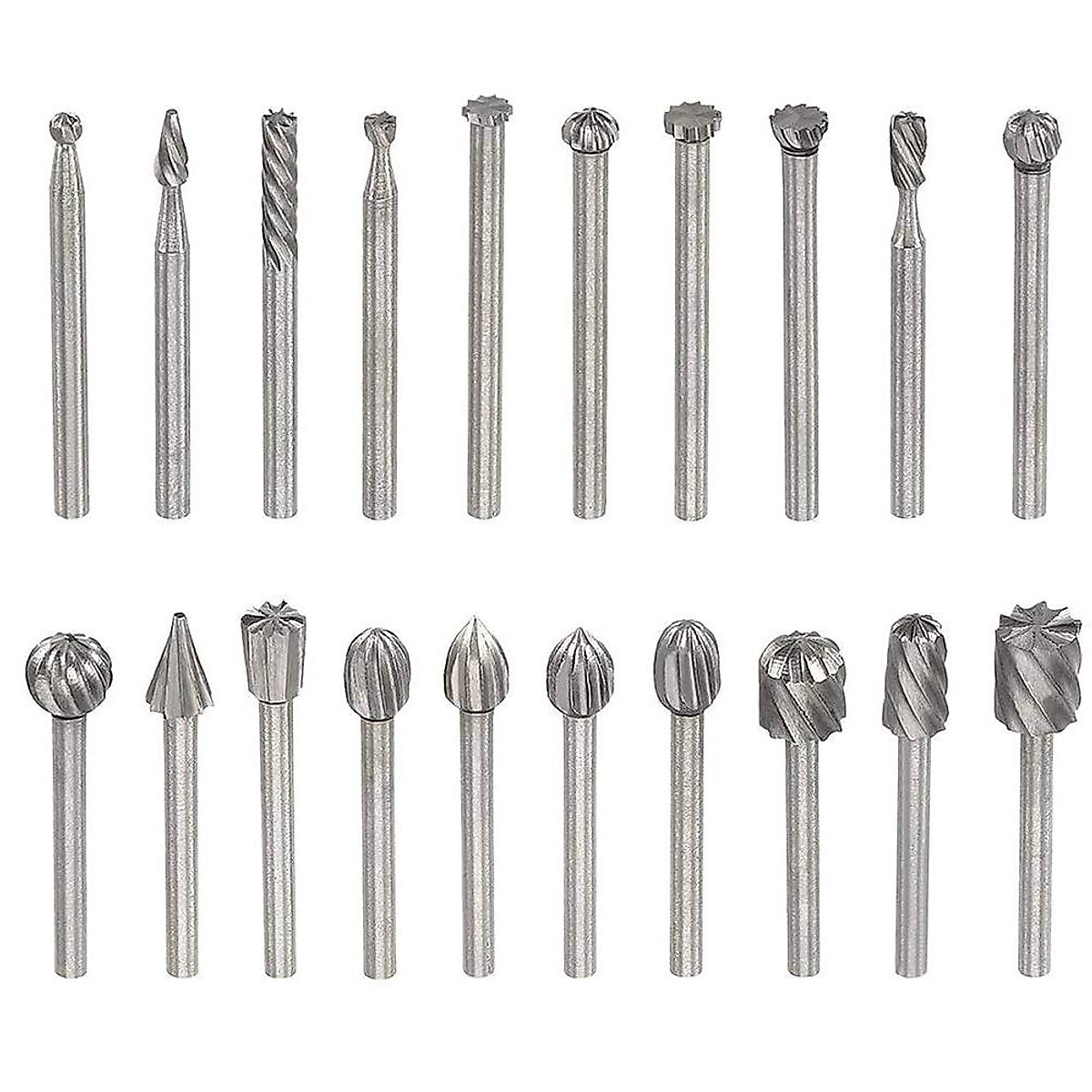 Eyech 20pcs 1/8 Inch(3mm) Shank HSS Router Bits Burr Rotary Tools Replacement Wood Milling Burrs for Rotary Engraving Woodworking Tool