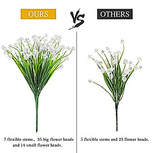 AmyHomie 20 Bundles Artificial Flowers Outdoor UV Resistant Faux Flowers No Fade Fake Plastic Plants Garden Porch Window Box Decorating (Pure White)