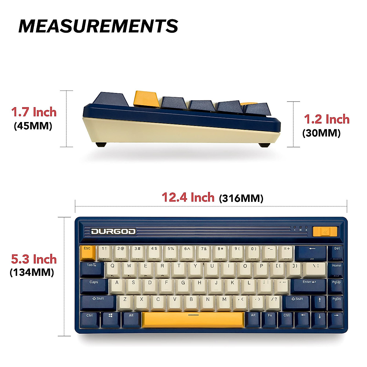 DURGOD Fusion Mechanical Retro Keyboard | 65% Layout | Wireless 2.4 GHz, Bluetooth 5.0, USB C | Doubleshot PBT | Up to 40 Days Battery Life | Windows, Android, iOS (Cherry MX Speed Silver, Navigator)