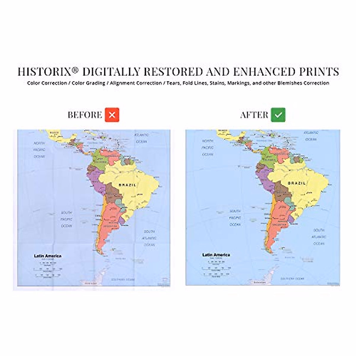 HISTORIX 2006 Latin America Map Poster - 24x30 Inch Central and South America Map - Latin American Poster - South America Map Poster - South America Wall Map