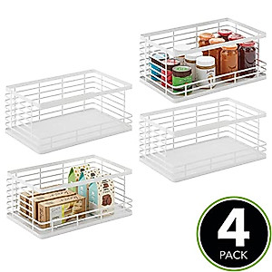 mDesign Wide Stackable Metal Wire Food Baskets with Open Front for Kitchen, Pantry, Cabinet, Countertop, Bin for Fruit, Vegetable, and Snack Storage Organizer, Carson Collection, 4 Pack, Matte White