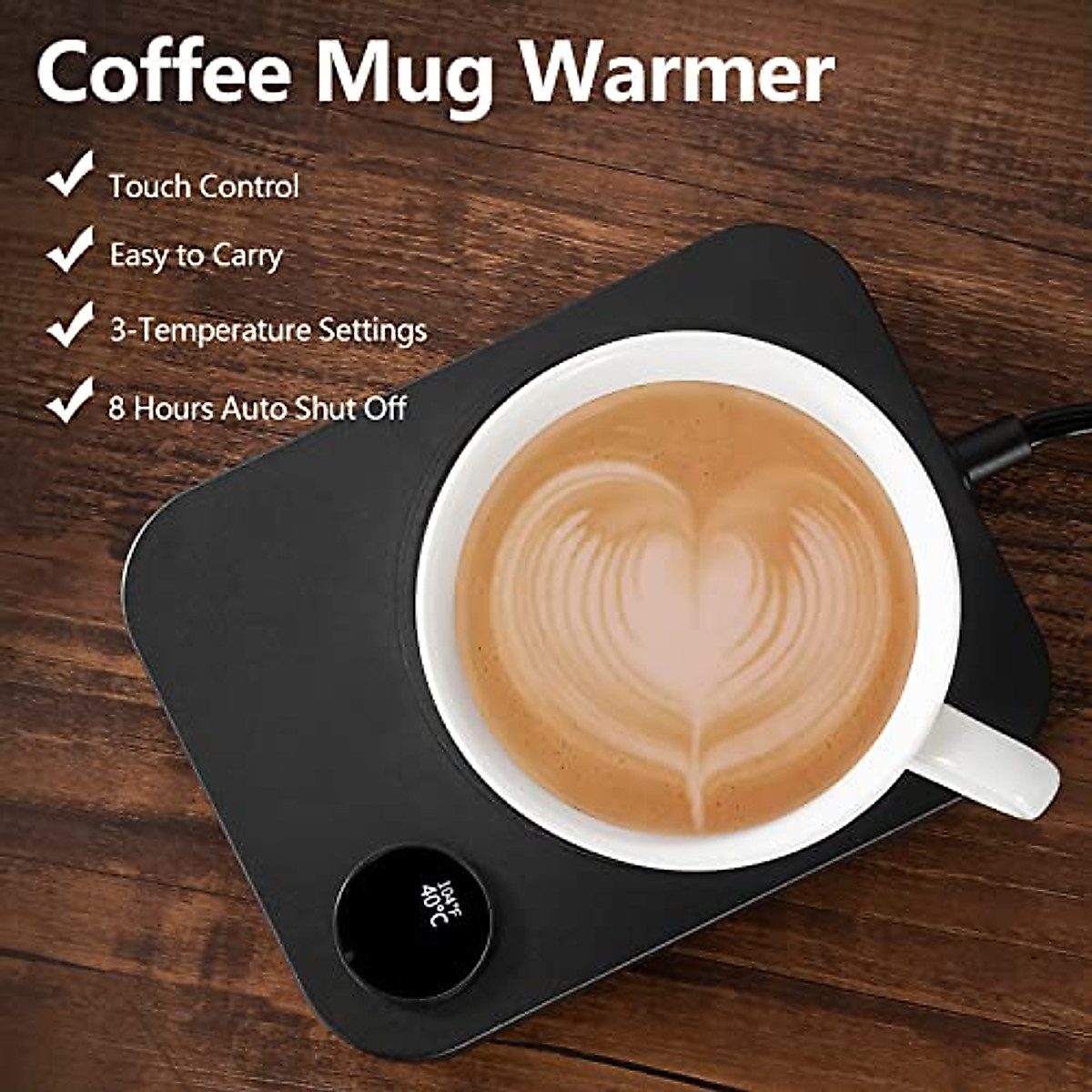 Coffee Mug Warmer, 4 Hours Auto Shut Off Cup Warmer for Office Home Desk Use with, 3 Temperature Settings, Cover Safely Use for Office/Home to Warm Coffee Tea Milk Candle Heating Wax