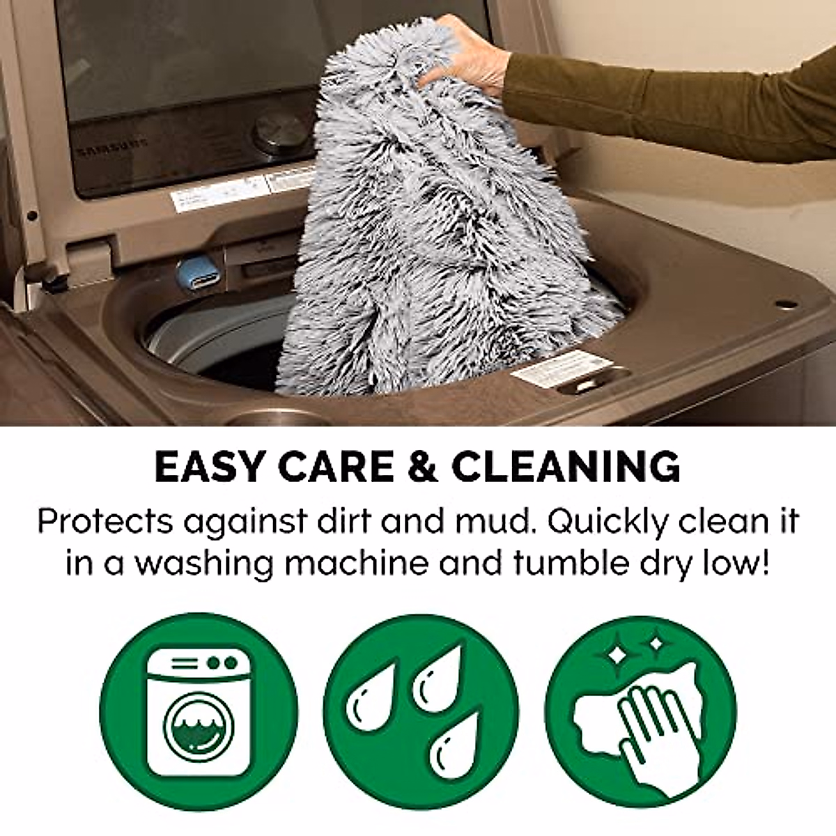 Furhaven Snuggly Spot Long Faux Fur Corner Throw Furniture Seat Protector, Washable - Mist Gray, One Size