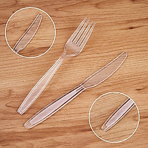 Cutlery Set Plastic Utensils Clear Forks Spoons Knives Disposable Silverware Heavyweight [300 Combo Box]