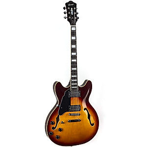Grote Full Scale Left-Handed Electric Guitar Semi-Hollow Body Guitar Stainless Steel Frets (Vintage Sunburst)