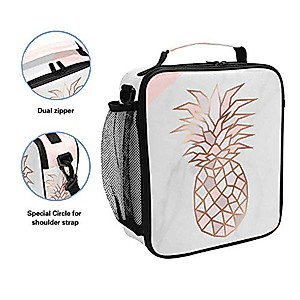 Marble Pineapple Lunch Boxes for Girls, Insulated Lunch Bag Kids Cooler Freezable Shoulder Strap for School Office