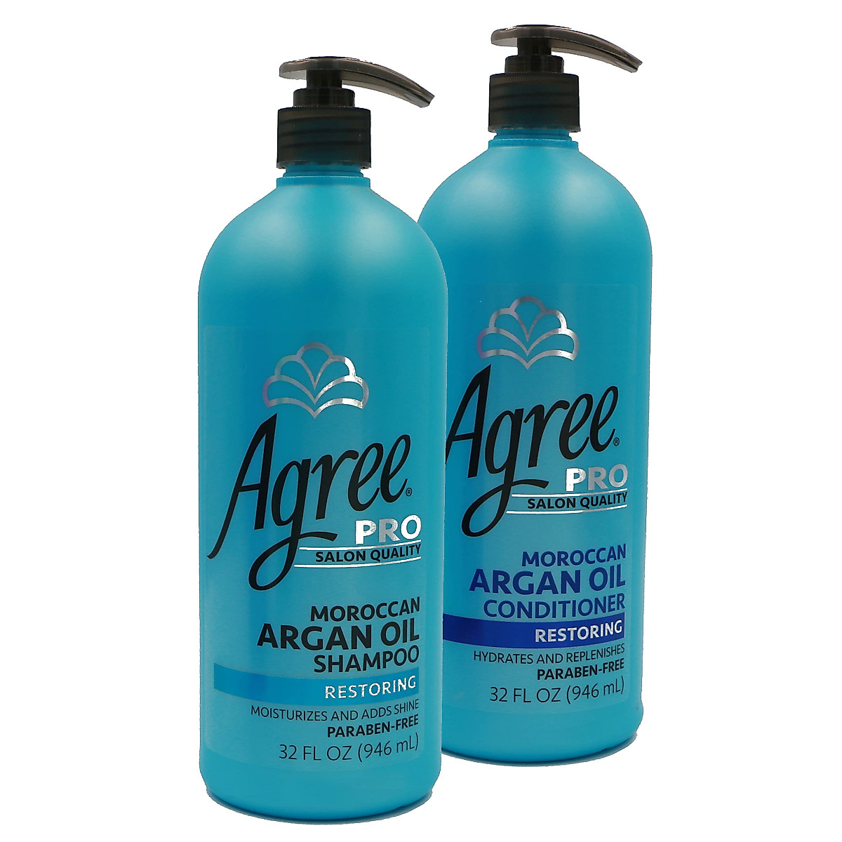 Agree Pro Moroccan Argan Oil Shampoo and Conditioner Set, Repairing and Deep Moisturizing (2x32 oz/ 946 ml bottles)