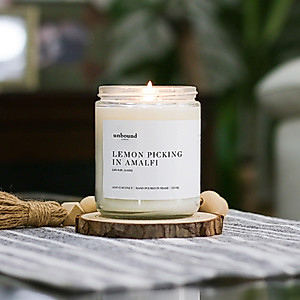 Unbound Candles Lemon Picking in Amalfi Scented Candle | 7.5oz Coconut Soy Candle | Handmade in USA | 50 Hour Burn Time | Italy Candle | Lemon Candle | Travel Based Candle