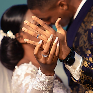 ANAZOZ Personalized Name Rings for Women, Stainless Steel Heart Blue Engravable Rings for Women 6MM Size 8