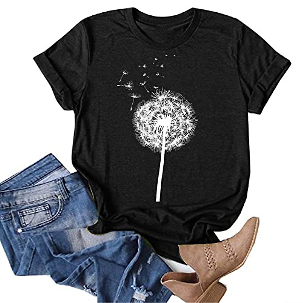 What is My Balance on My Account,Short T Shirt Women Casual Sunflower Printing Shirts Round Neck Short Sleeve Tee Tops Tunic Blouse Womens (B-Black, XXL)