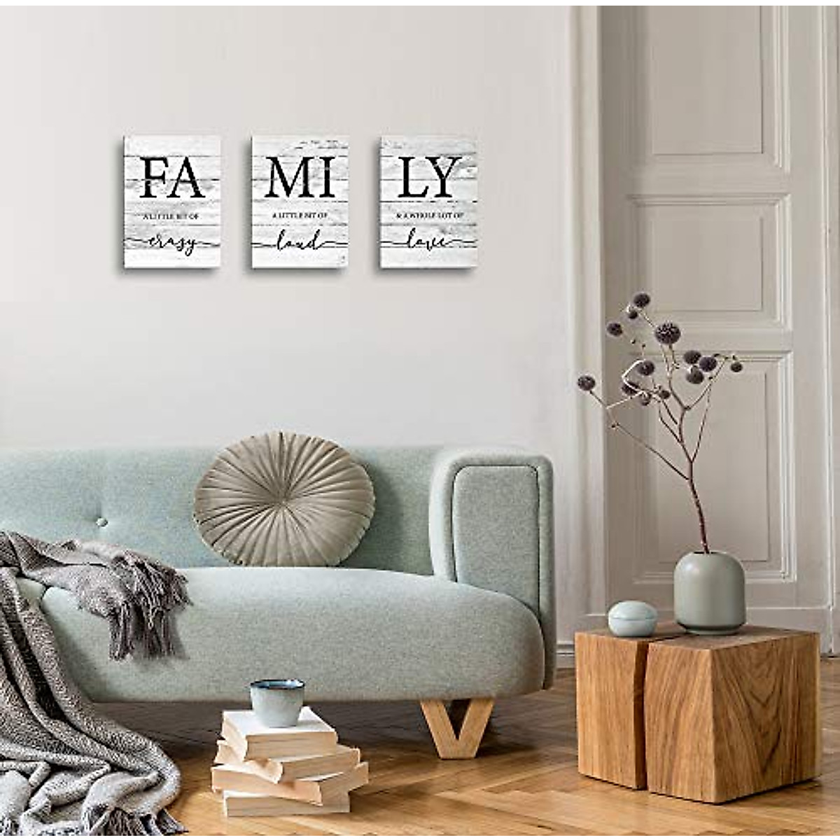 Family Wall Decor, Rustic Farmhouse Decor for The Home Art, Inspirational Canvas Print Framed, 3 panels Each Size 12x16inch
