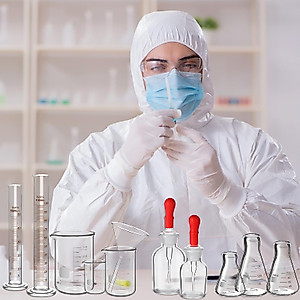 Saysurey 31 Pcs Lab Glassware Set Include Measuring Beakers Cylinders Erlenmeyer Flasks Dropper Bottle Media Bottles Glass Stirring Rods Dropper Funnels for Science Chemistry Equipment Supplies