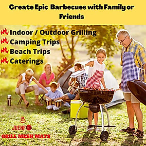 JUENFO Grill Mesh Mats for Outdoor Grill- 2020 Upgraded Reusable NonStick BBQ Grill Mesh Mat with Extreme Heat Resistance of 360°C/600°F for Long Use- Easy Clean 3 Pack Mesh Grill Mat for All Grills