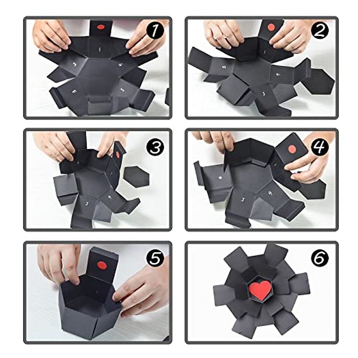 Wanateber Explosion Box, DIY Explosion Gift Box with 6 Faces, Main Part Assembled Handmade Photo Box for Birthday Gift, Anniversary, Valentine's Day, Wedding (Black)