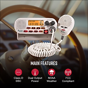 Cobra MR F45-D Fixed Mount VHF Marine Radio – 25 Watt VHF, Submersible, LCD Display, Noise Cancelling Microphone, NOAA Weather Channels, Signal Strength Meter, Scan Channels, White