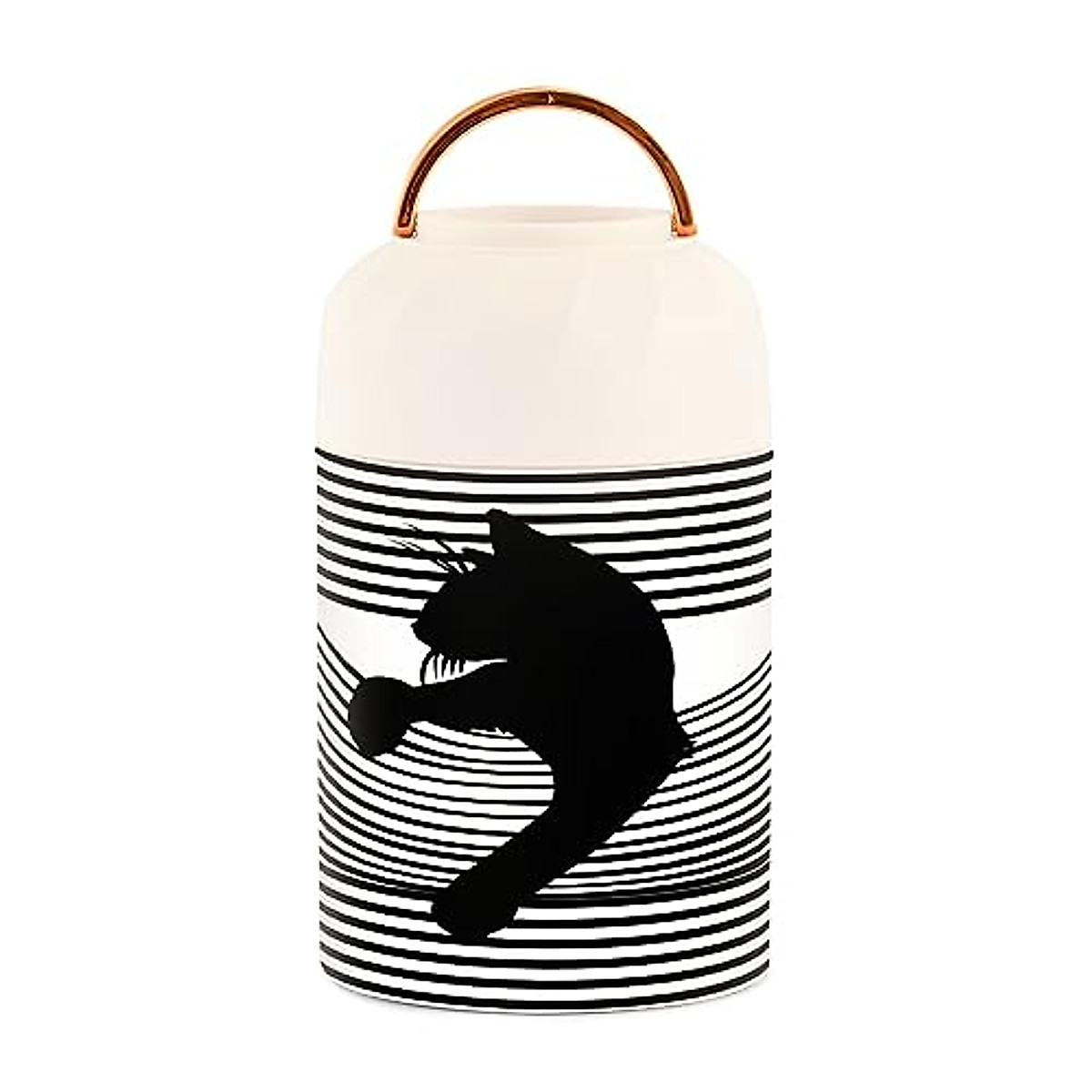 CUPADA Pop Art Cat Food Jar, Black White Stripe Insulated Hot Food Jars Vacuum 17OZ with Folding Spoon for Work Trip Picnic Camping