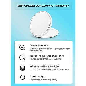 Getinbulk Compact Mirror Bulk, Small Pocket Makeup Round Mirror Double-Sided 1X/3X Magnifying PU Leather (White, 2.7 inches)