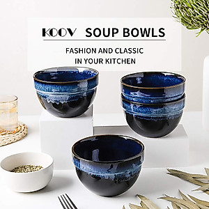 KOOV Porcelain Large Soup Bowl Microwave Safe, 26 Ounce Cereal Bowl, Ceramic Bowls For Oatmeal, Noodle, Breakfast Bowl, Baking Bowl Reactive Glaze Set of 4 (Nebula Blue)