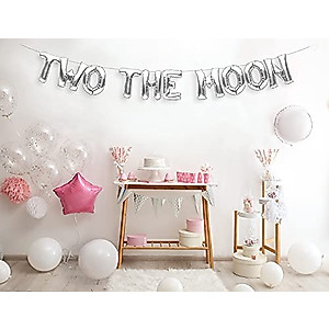 PartyForever Silver Two The Moon Party Decorations Foil Balloon Banner