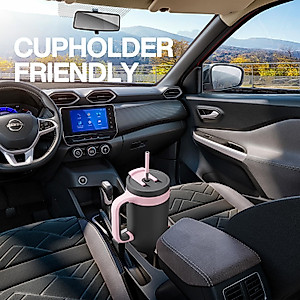 POWCAN 40 oz Tumbler with Handle, 2-in-1 Straw and Sip Lid, Leakproof, Dishwasher Safe, Insulated Stainless Steel Travel Coffee Mug, Keeps Cold for 34 Hours, Fits in Car Cup Holder (Coral)