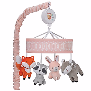 Lambs & Ivy Little Woodland Forest Animals Musical Mobile, Pink/White