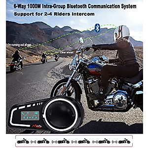 MAXTO Motorcycle Bluetooth Headset M2C 1000M 6 Riders Group Helmet Communication System with LCD Screen Universal Motorbike Intercom Waterproof Casco de Motor Intercomunicador FM/GPS/Siri(1 Pack)