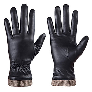 REDESS Winter Leather Gloves for Women, Wool Fleece Lined Warm Gloves, Touchscreen Texting Thick Thermal Snow Driving Gloves