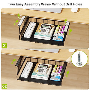 1Easylife Under Desk Storage Mesh Drawer Shelf, Self-Adhesive Pull Out Metal Tray Basket, No Drill Sliding Basket for Cable, Extension Cords, Home, Office, Workspace, Cabinet, Black