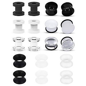 Lcolyoli Screw Fit Ear Gauges Kit Acrylic Tunnel Expander Stretcher Earrings Ultra Thin Silicone Ear Skin Flexible Flesh Earlobe Plugs Body Piercing Jewelry Set for Women Men 2G 9 Pairs