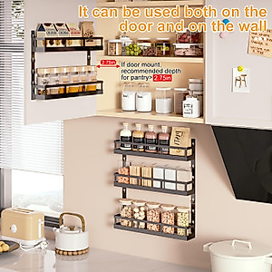 X-cosrack 6-Tier Wall-Mounted Spice Rack Organizer with Mixed Basket Sizes, Height-Adjustable Hanging Spice Shelf for Kitchen Pantry Cabinet, Large-Capacity Seasoning Holder, Black