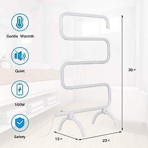 Electric Towel Warmer, S-Shaped Heated Towel Rack with Built-in Switch, Constant Temperature Control, 15 Min Fast Heating, Freestanding & Wall-Mounted Drying Rack for Bathroom, White