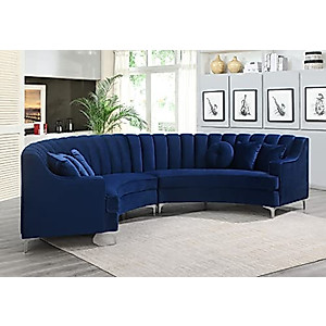 Legend Furniture Velvet Curved Sectional Round-Shaped Couch for Living Room Standard Sofa, 142", Blue