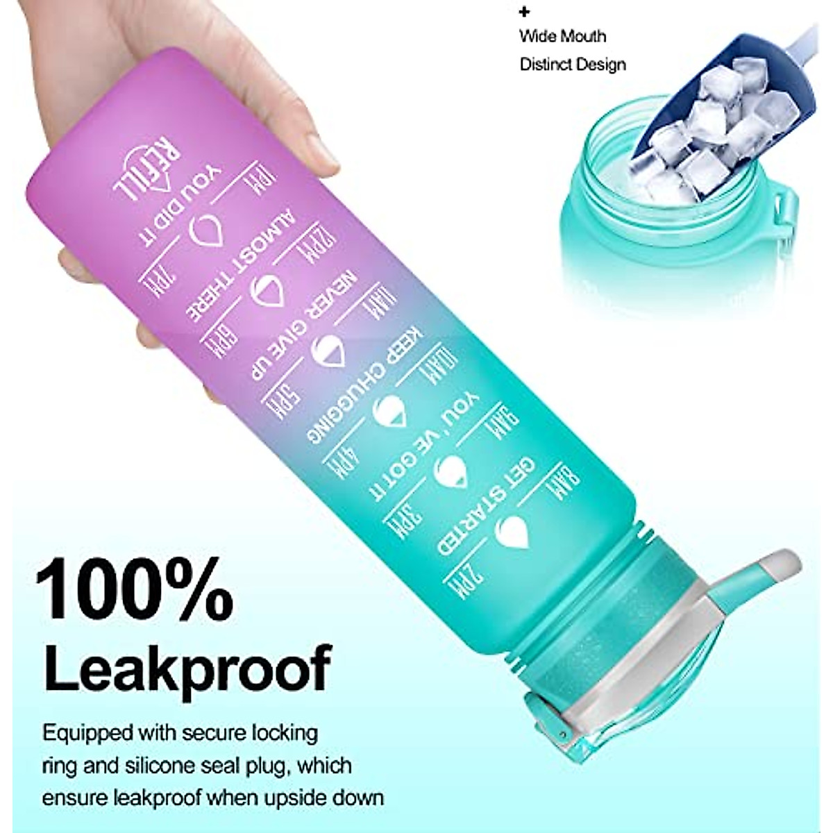 ELYPHINE 32/24 oz Water Bottles with Removable Straw & Time Marker, Motivational Sports Bottles with BPA Free Tritan Material, Leakproof Water Jug for Fitness