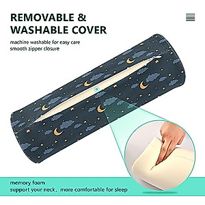 Vnurnrn Night Sky Moon Neck Support Pillow Round Neck Roll Bolster Cylinder Pillow Cervical Pillows Neck Roll Pillow for Leg Knee Back Head Support for Work Men Women Bed
