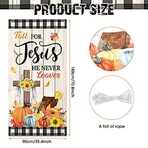 3 Pcs Thanksgiving Porch Sign Banner Fall for Jesus He Never Leaves Hanging Door Sign Thanksgiving Pumpkin Maple Leaf Harvest Welcome Banner for Home Porch Front Door Decor
