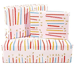 CENTRAL 23 - Happy Birthday Wrapping Paper - 6 Gift Wrap Sheets - Bday Candles - For Men Women Boys Girls - Made in the UK - Recyclable