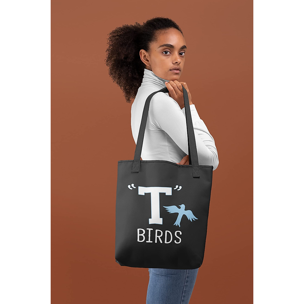 T Birds Canvas Tote Bag for Women, Cloth Bag Tbird Gang Logo Graphic Tees Black 15x15 inches