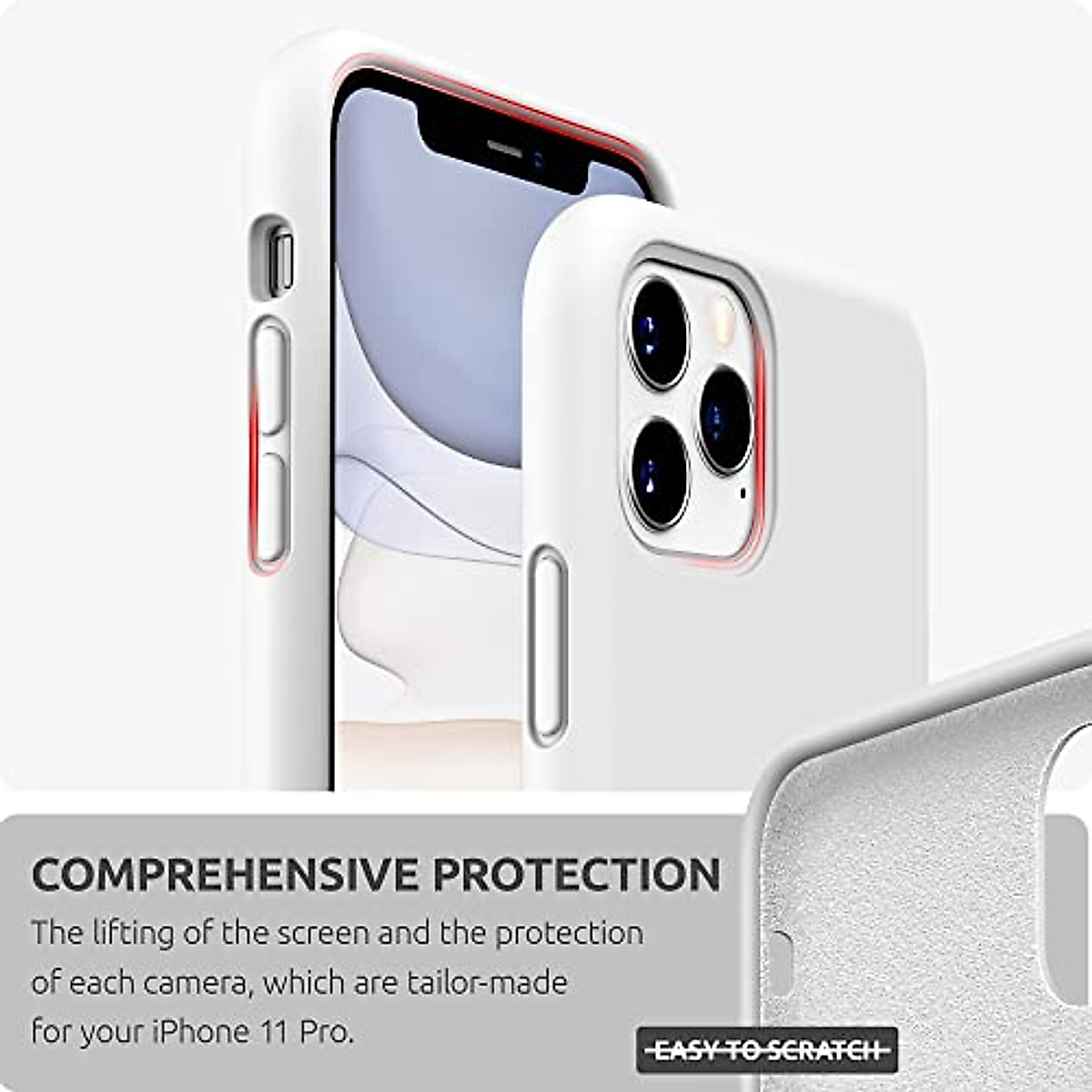 SURPHY Silicone Case Compatible with iPhone 11 Pro Case, Liquid Silicone Full Body Thickening Design Phone Case (with Microfiber Lining) for iPhone 11 Pro 5.8 inch (White)