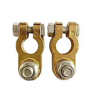 Yonput Pack-2 Brass Battery Terminal Connectors, Quick Release Disconnect Car Battery Terminal, Car Battery Terminal Connectors Kit for Marine Car Boat RV Vehicles, Positive and Negative (Gold)
