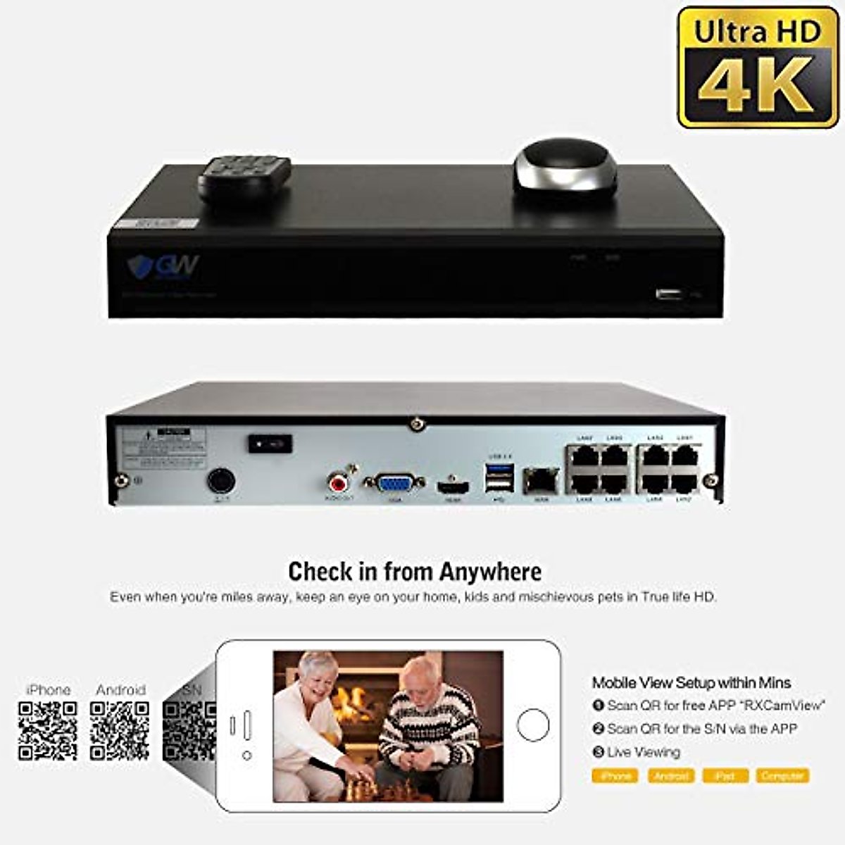 GW 8 Channel 4K NVR 8MP 4K AI Smart Home Security Camera System, (4) Dome and (4) Bullet Built-in Microphone Audio Recording HD 2160P 4K IP PoE Cameras, Face Recognition/Human/Vehicle Detection